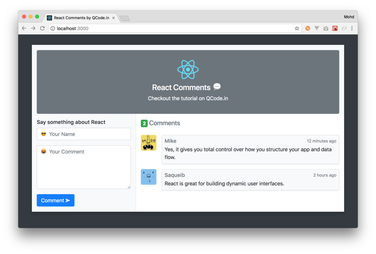 Learn React by creating a comment app - QCode